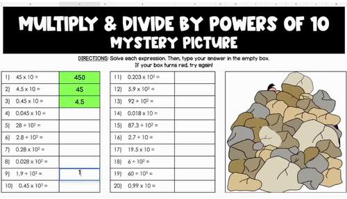 Multiply and Divide by Powers of 10 | Mystery Picture by Bridging Apples