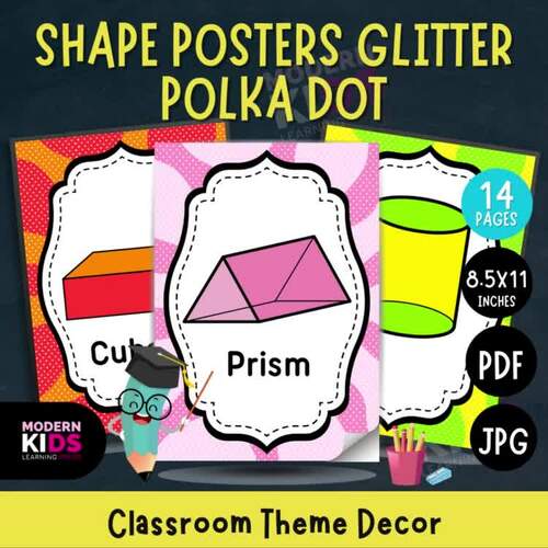 Shape Posters Decor - Glitter Polka Dot Classroom Theme | TPT
