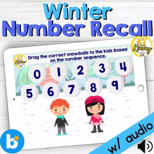 Winter Number Recall Auditory Sequential Memory Boom Cards by Teacher Kimmy
