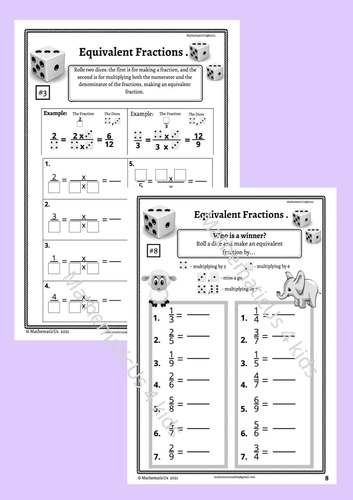 Equivalent Fractions Dice Games by MathematicUs | TpT