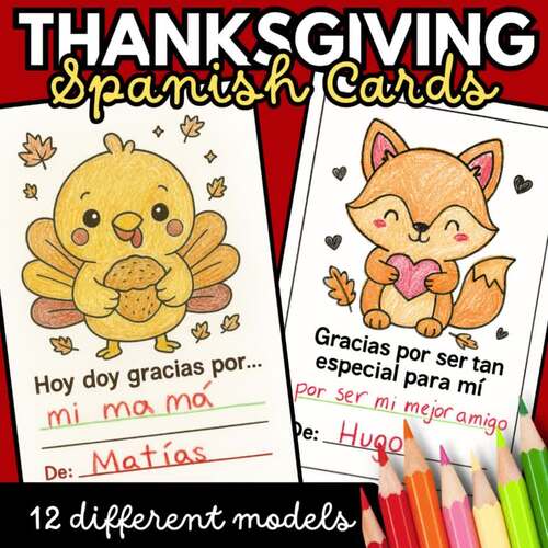 Thanksgiving Cards Spanish | Tarjetas de Acción de Gracias | Bilingual ...