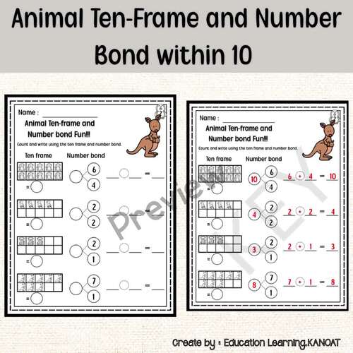 Animal Ten-Frame and Number Bond within 10 | Kindergarten & 1st Grade Math