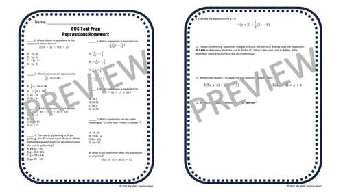 Expressions EOG Review Homework | Grade 7 Math | Test Prep | TPT