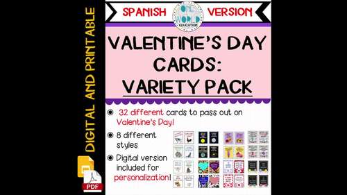 Valentine's Day Cards: Variety Pack Printable and Digital (SPANISH VERSION)