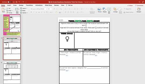 6th Grade Math Readiness Standards Think-Write-Pair-Write-Shares