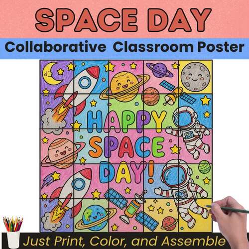 Happy Space Day Collaborative Poster | Outer Space Coloring Activity