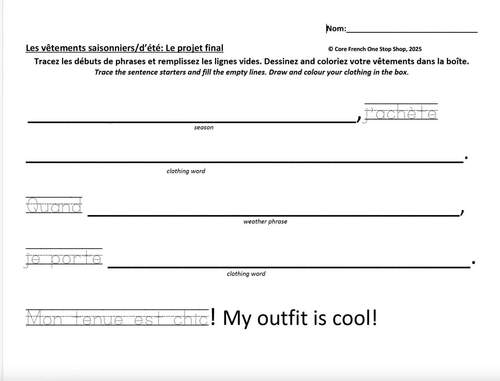 Core French Seasonal/Summer Clothing Unit: Final Written Assessment