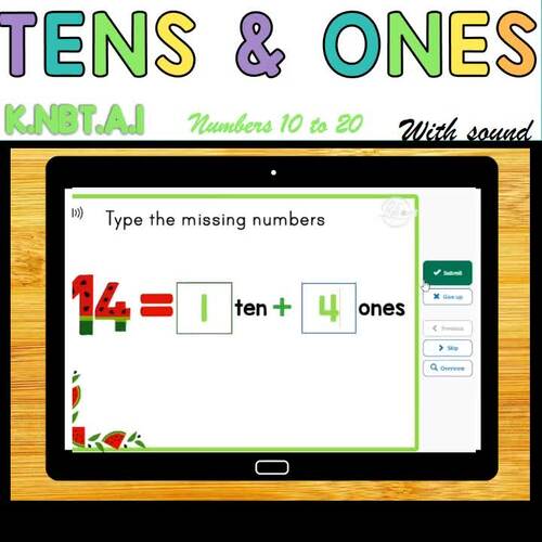Place value tens and ones to 20 K.NBT.A.1 Math BOOM CARDS™ | TPT