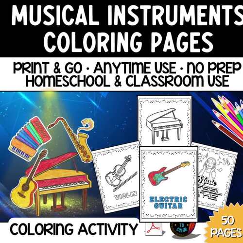 Musical Instruments Coloring Pages | 50 Printable Sheets for Classroom ...