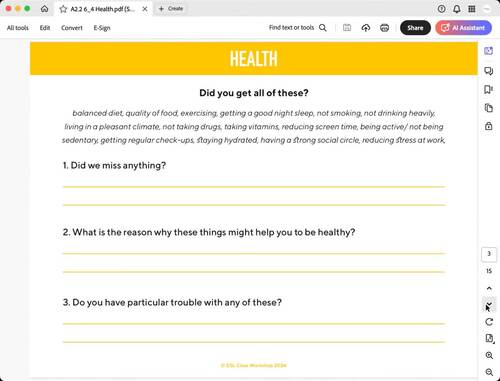 ESL Elementary Lesson: Practise Talking about Health by ESL Class Workshop