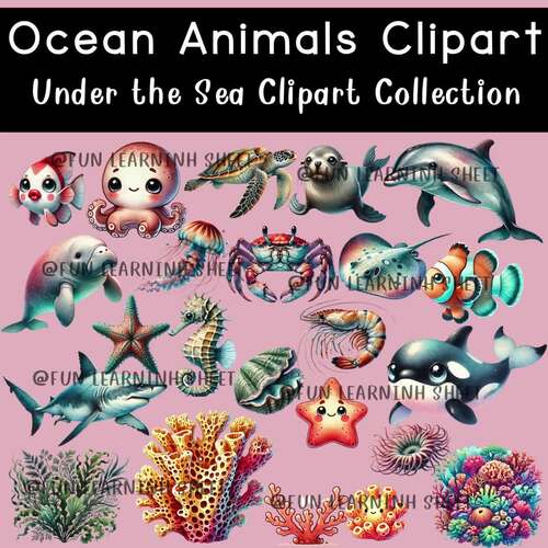 Ocean Animals Clipart | Cute Sea Creatures PNG | Underwater Marine Life