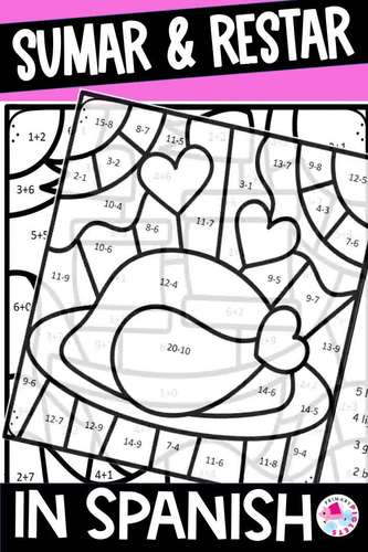SPANISH THANKSGIVING TURKEY COLOR BY NUMBER CODE ADDITION & SUBTRACTION ...