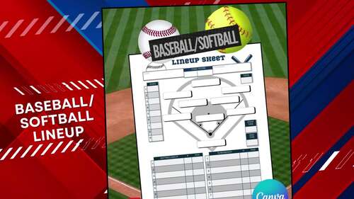 Baseball or Softball Lineup and Position Sheet and Template 8.5x11"