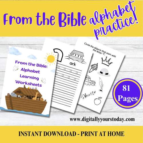 From the Bible: Alphabet Learning Worksheets - Writing Practice | TPT