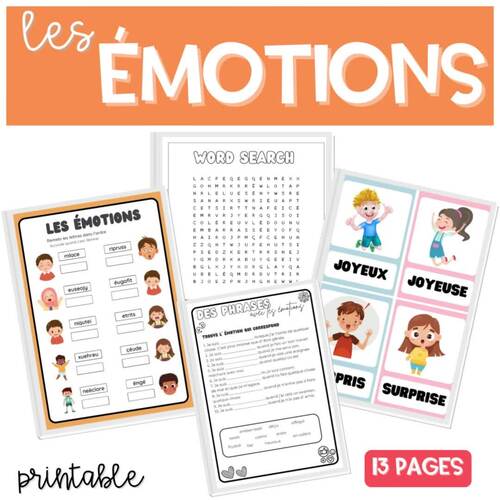 French Feelings Activities | Activités Sentiments Emotions Printable