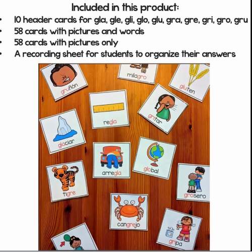 Sílabas Trabadas gl y gr | Bolsillos | Spanish Blends Pocket Chart