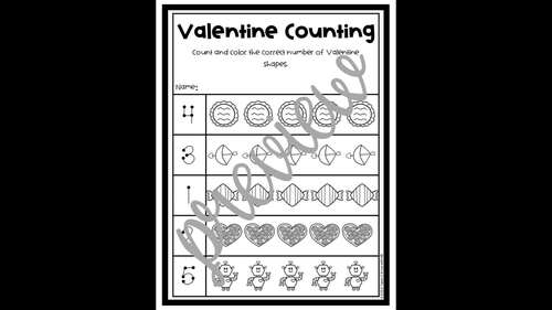 Valentine's Day NO PREP Counting Sets Count and Color Worksheets 1-5