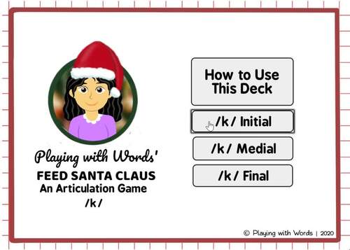 Feed Santa Claus Articulation Game -/k/ | Boom Deck by Playing with Words