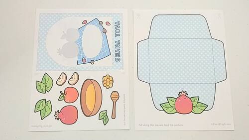 Rosh Hashanah Craft Card Envelope Set for Jewish New Year Holiday Activity