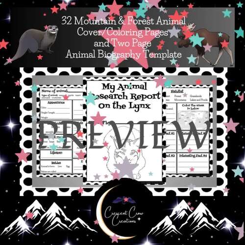 32 Mountain and Forest Animal Cover/Coloring Pages and Two Page Animal ...