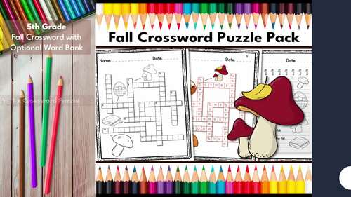 5th Grade Fall Crossword Puzzle and Coloring Activity Pack for Fifth ...