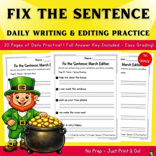 Grade 1 Fix the Sentence March Daily Sentence Editing Writing Practice