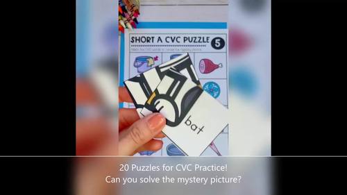 CVC Words Mystery Puzzles Phonics Word Work by Running Turtle Resources