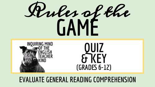 "Rules of the Game" by Amy Tan Quiz and Answer Key (Short Story for ...