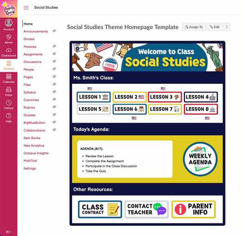 Canvas LMS Template - HOMEPAGE, BUTTONS BANNERS - Social Studies - 100% ...