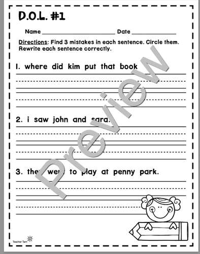 Fix it Sentences 1st Grade Writing, Punctuation and Sight Words by ...