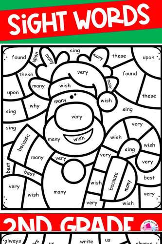 Christmas Color by Code Sight Words Practice Coloring Sheets 2nd Grade