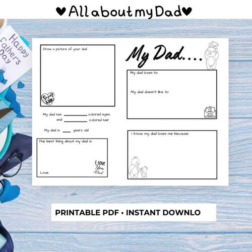 All About My Dad Printable, All About my Dad Questionnaire, Fathers Day ...