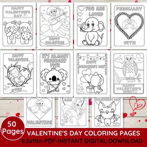 50 Valentine's Day Coloring Pages for february activities by HawkArtoo7
