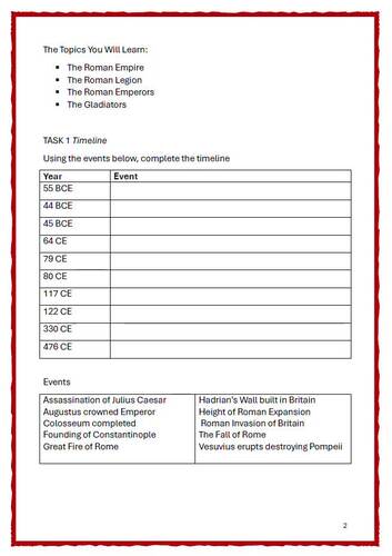 Ancient Rome Unit The Romans Student Workbook History Emperors Legion ...