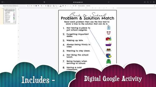 Back To School Social & Emotional Learning SEL | Problem & Solution Match