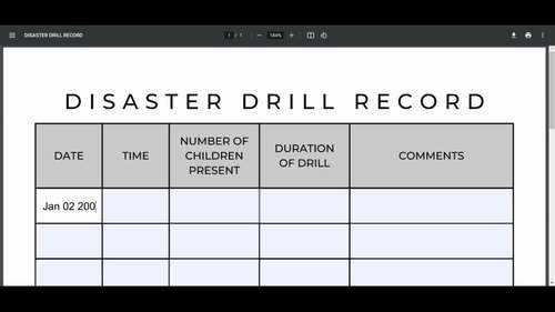 Disaster Drill Record for Daycares | Daycare Forms | Childcare Forms ...