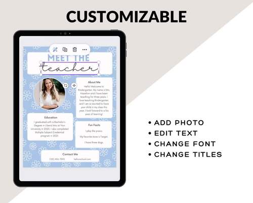 Printable Meet the Teacher | Student Teacher Floral Editable Template