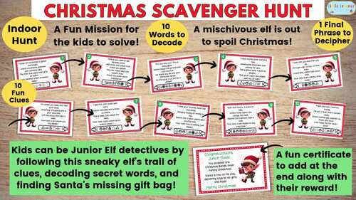 Indoor Christmas Scavenger Hunt, Home Scavenger Hunt Clues, Homeschool ...