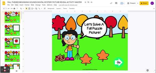Fall Themed Beginning Sounds Digital Mystery Picture Reveal Puzzle