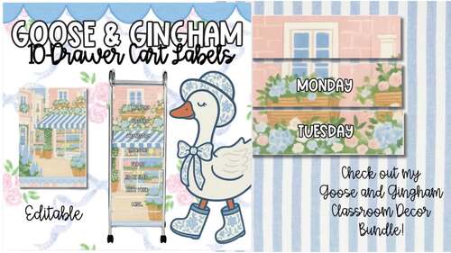 Floral Goose & Gingham 10-Drawer Cart Labels | Grandmillennial ...