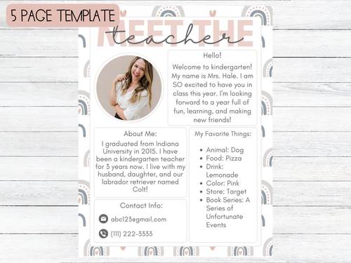 Editable Meet the Teacher Template | Boho Rainbow | Canva Template