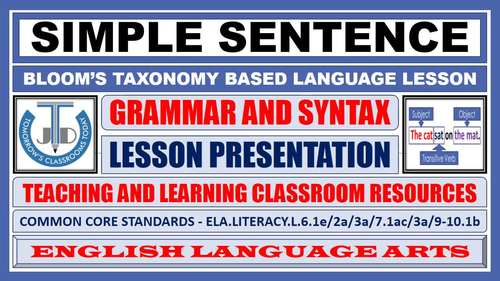 SIMPLE SENTENCE STRUCTURE: POWERPOINT PRESENTATION - 22 SLIDES by JOHN ...