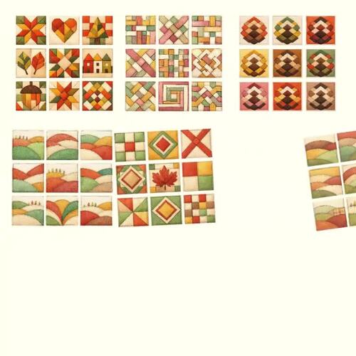 Scandinavian Autumn Patchwork Clipart PNG Bundle Transparent Background ...