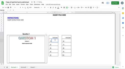 EDITABLE Pixel Art Task Cards Partner Template Bunny Astronaut | TPT