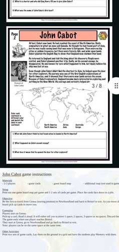 John Cabot – Age of Exploration Printable Game & Worksheets | 2nd Grade