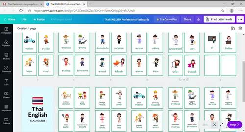 Thai Flashcards Jobs and Occupations by Language Forum | TpT