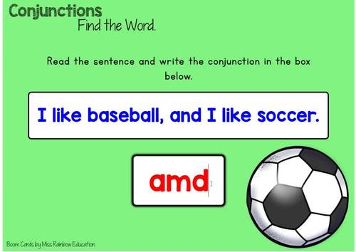 Conjunctions (In a sentence) - Boom Cards | TPT