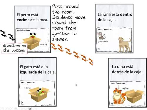 Spanish Prepositions of Location Scavenger Hunt Búscalo | TPT