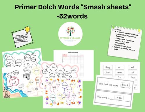 Dolch Words Flashcards "Smash sheets" BUNDLE package (4 sets in 1)