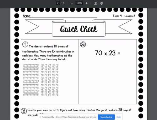 4th Grade EnVision Math Quick Checks/Exit Ticket - Topic 4 (Multiply 2 ...